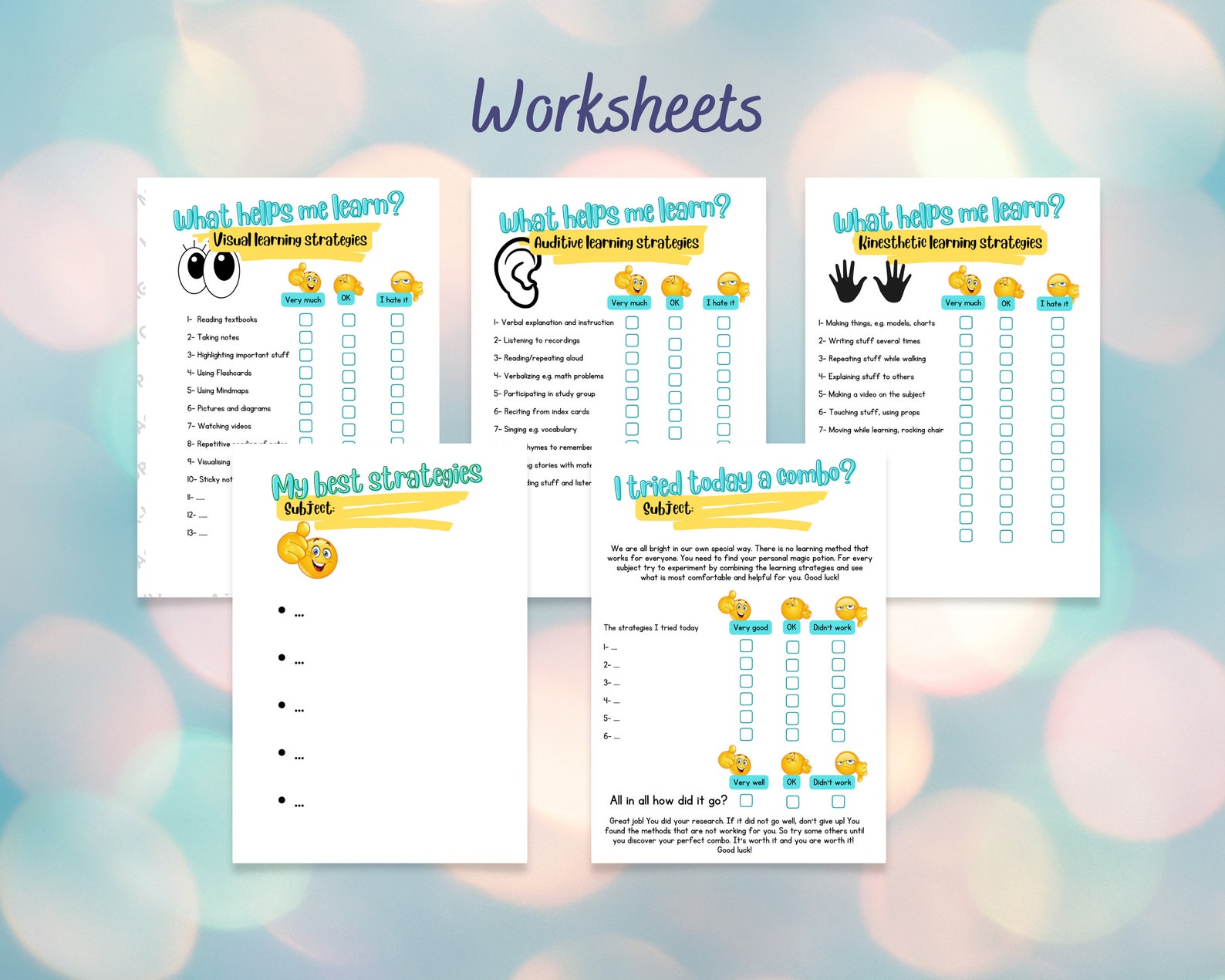 Child Learning Style, Printable Guide and Worksheets for Parents and Teachers, Dr. Di ...