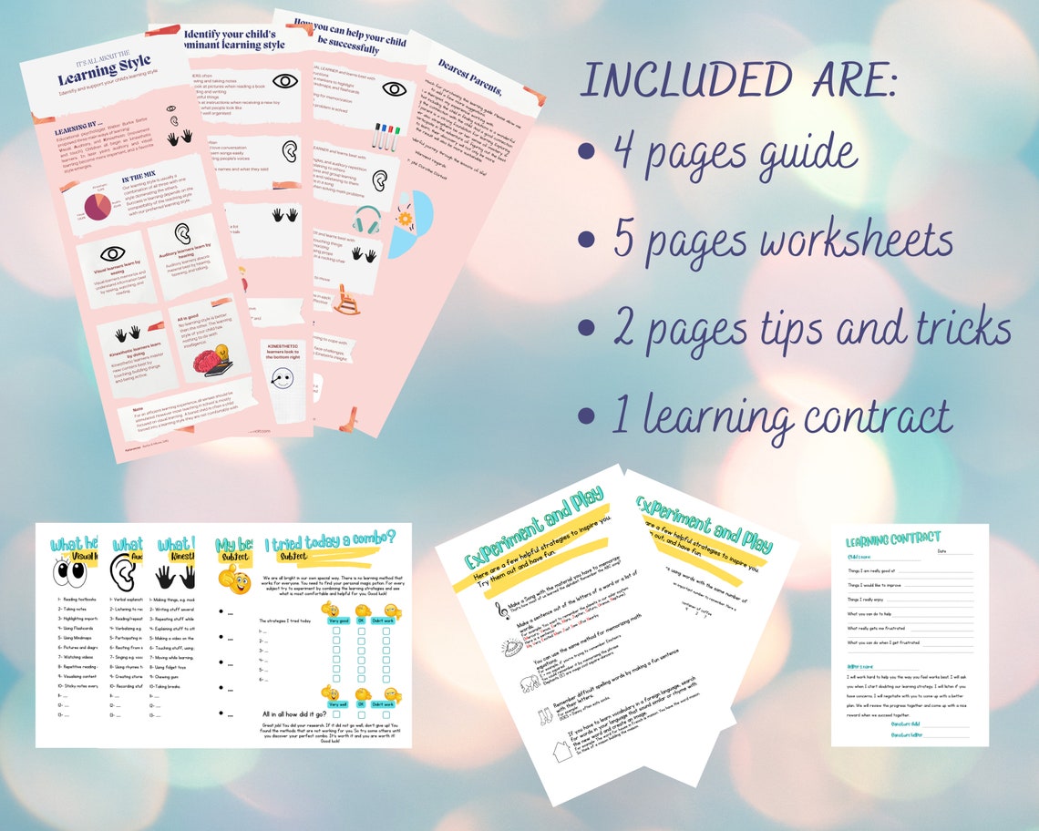 Child Learning Style, Printable Guide and Worksheets for Parents and ...