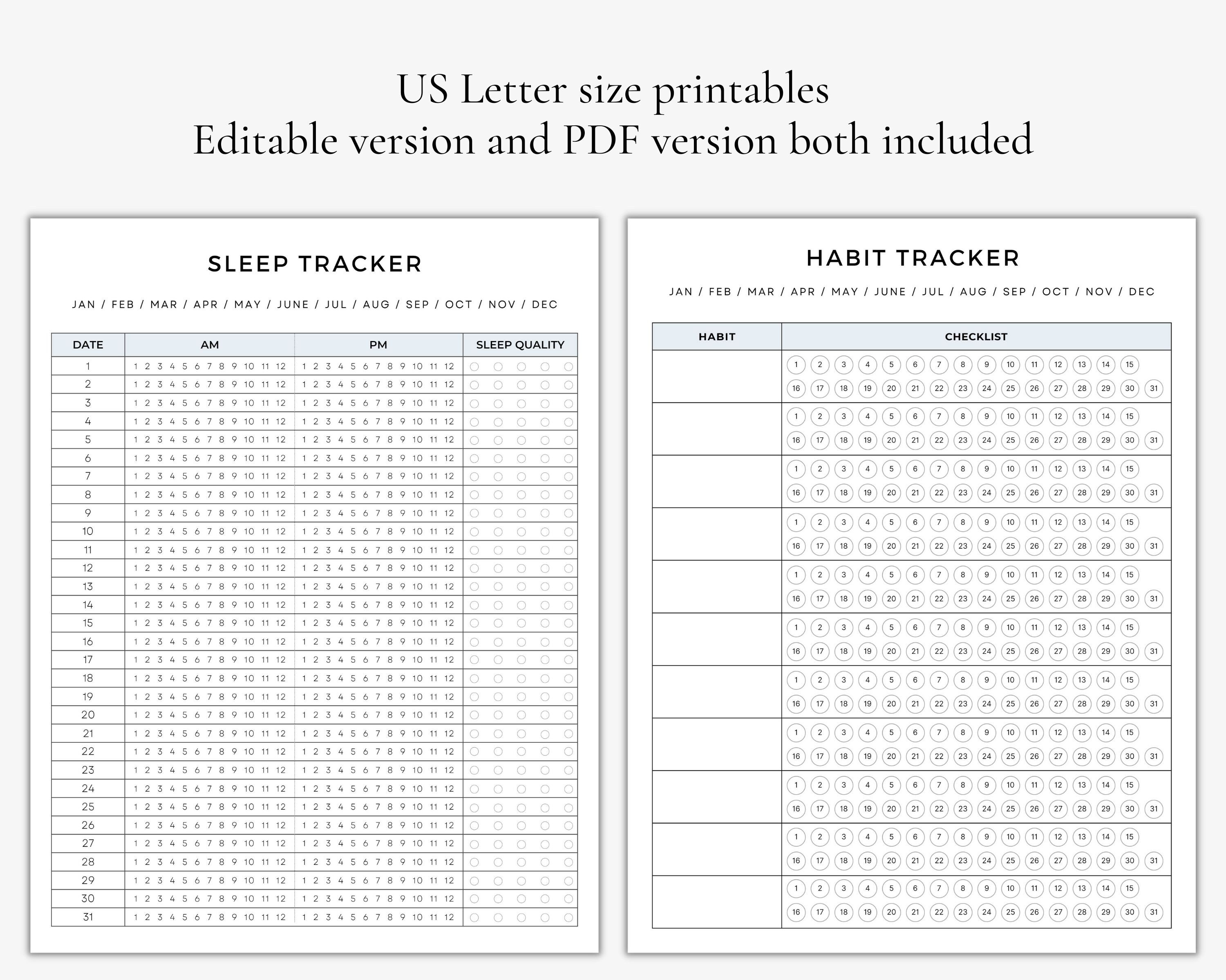 Simple Habit Sleep Tracker Planner Digital Monthly Habit Tracker Daily ...