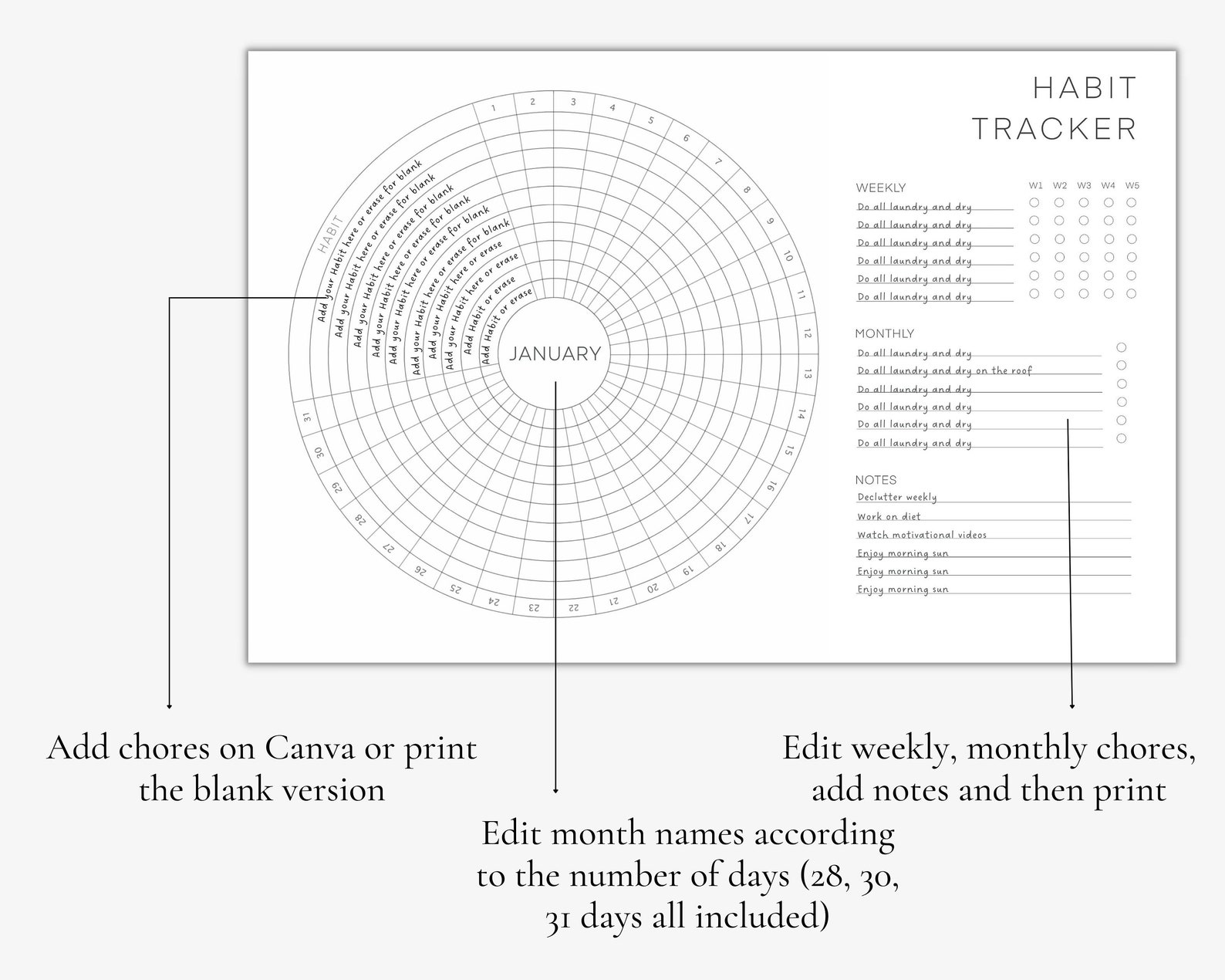 Monthly Habit Tracker Printable Landscape Daily Weekly Habbit Tracker ...