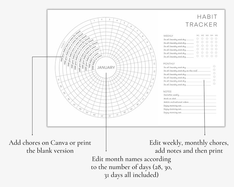 Monthly Habit Tracker Printable Landscape Daily Weekly Habbit Tracker ...