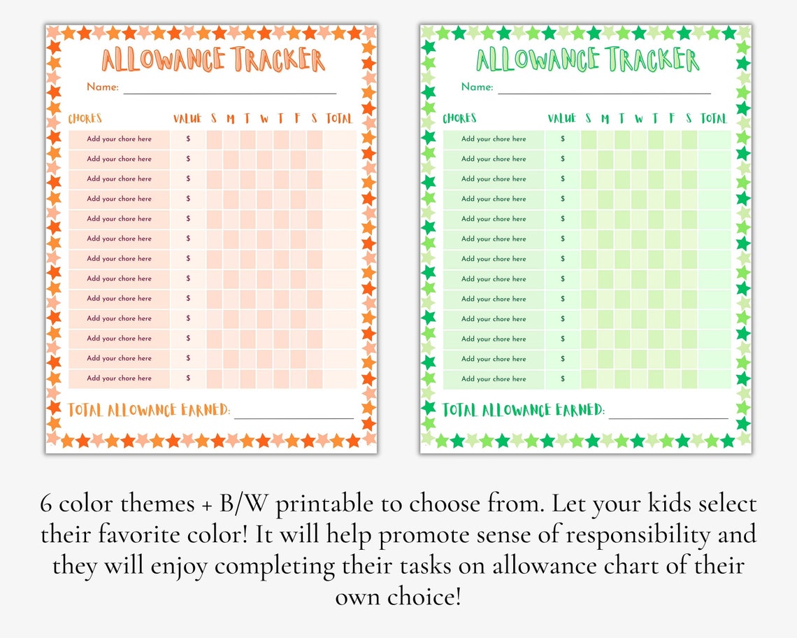 Editable Allowance Tracker for Kids Printable Allowance Chore Chart ...