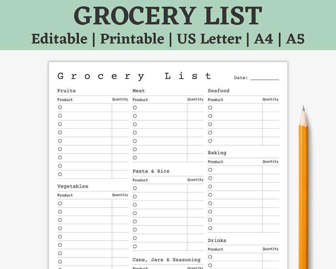 Master Grocery List Template Printable Pdf, Shopping List Printable Pdf ...