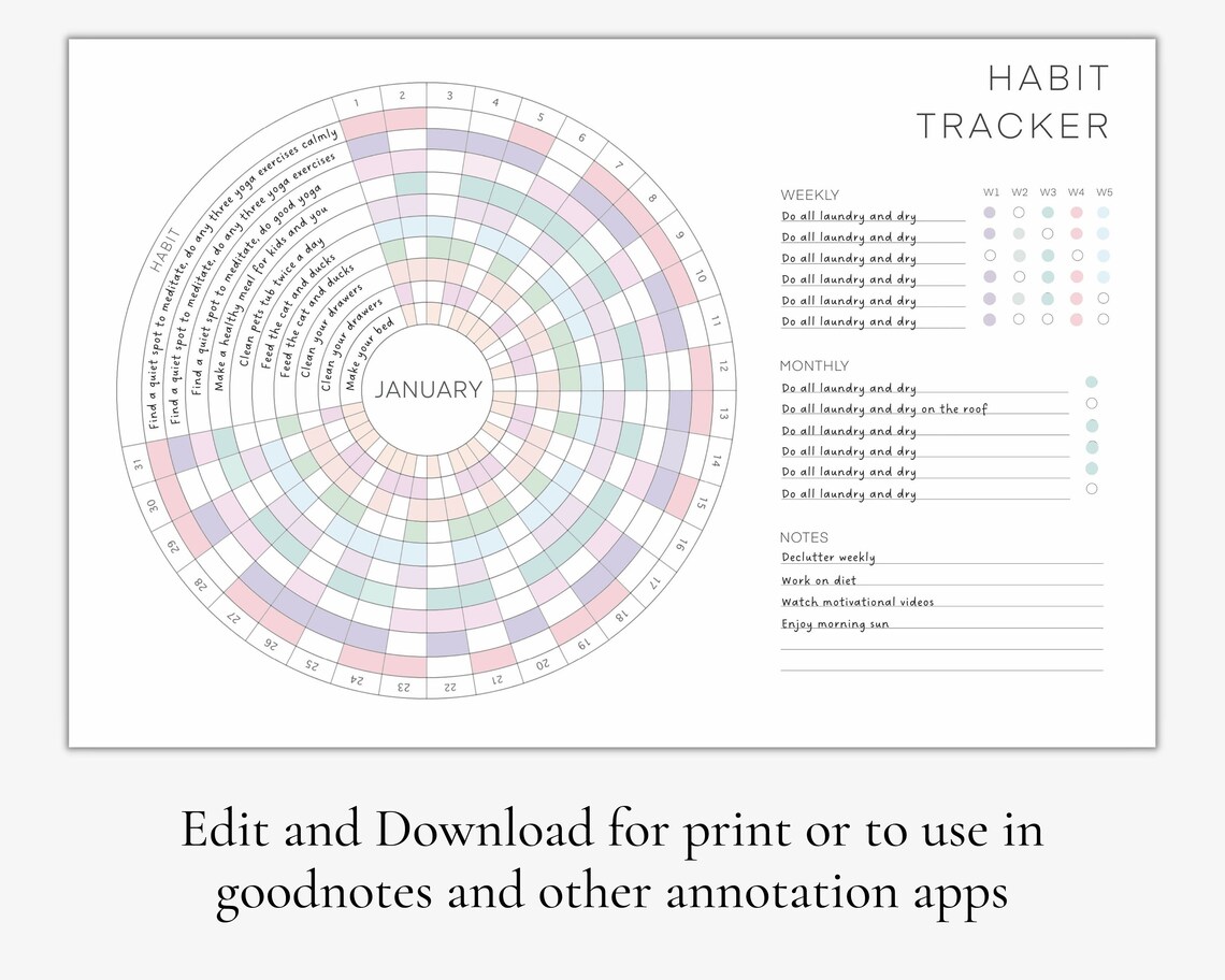 Monthly Habit Tracker Printable Landscape Daily Weekly Habbit Tracker ...