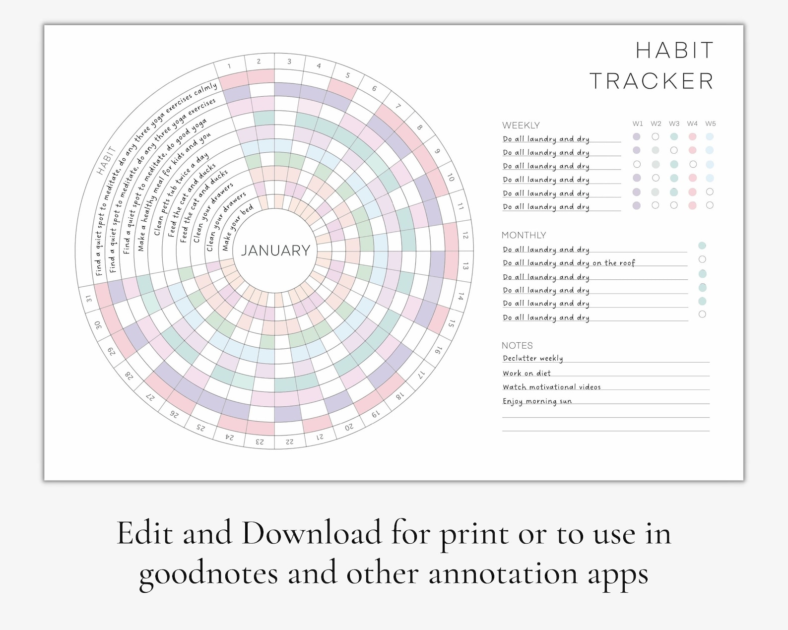 Monthly Habit Tracker Printable Landscape Daily Weekly Habbit Tracker ...