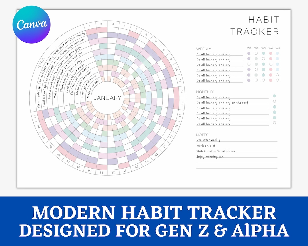 Monthly Habit Tracker Printable Landscape Daily Weekly Habbit Tracker ...