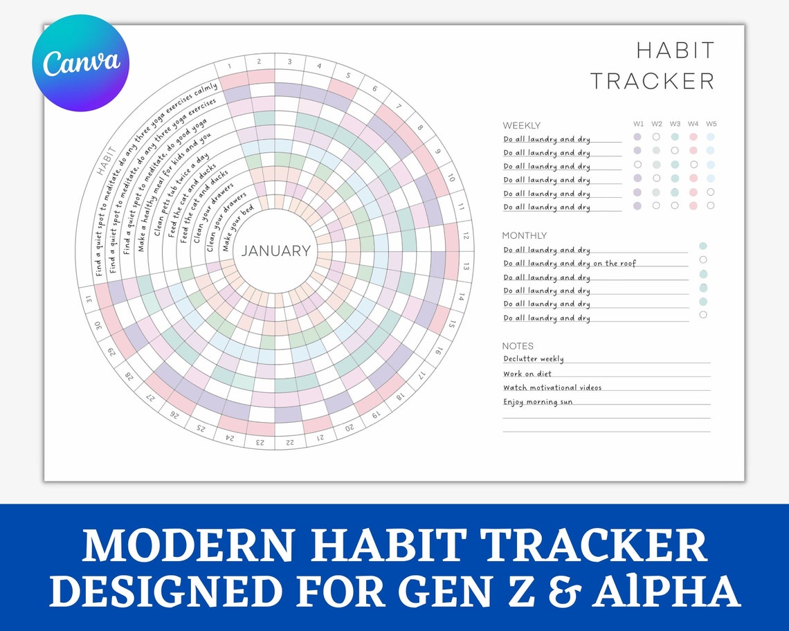 Monthly Habit Tracker Printable Landscape Daily Weekly Habbit Tracker ...