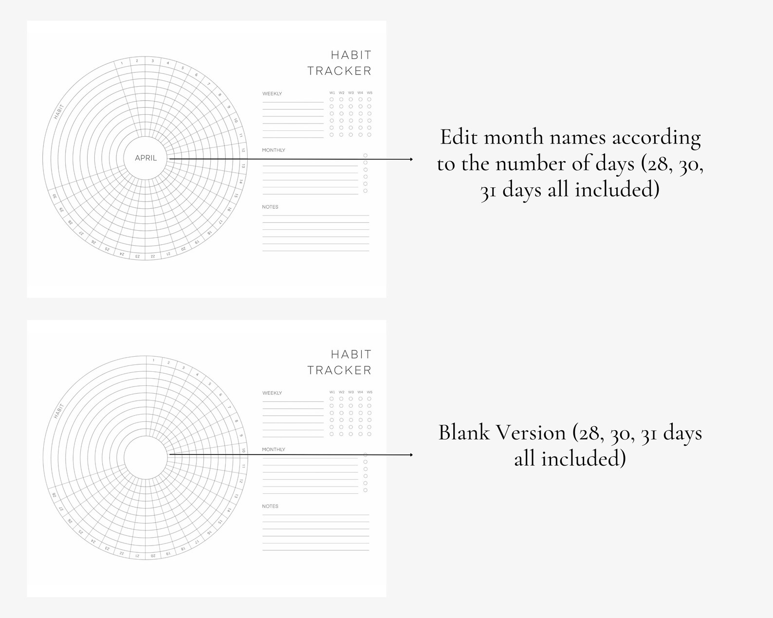 Monthly Habit Tracker Printable Landscape Daily Weekly Habbit Tracker ...