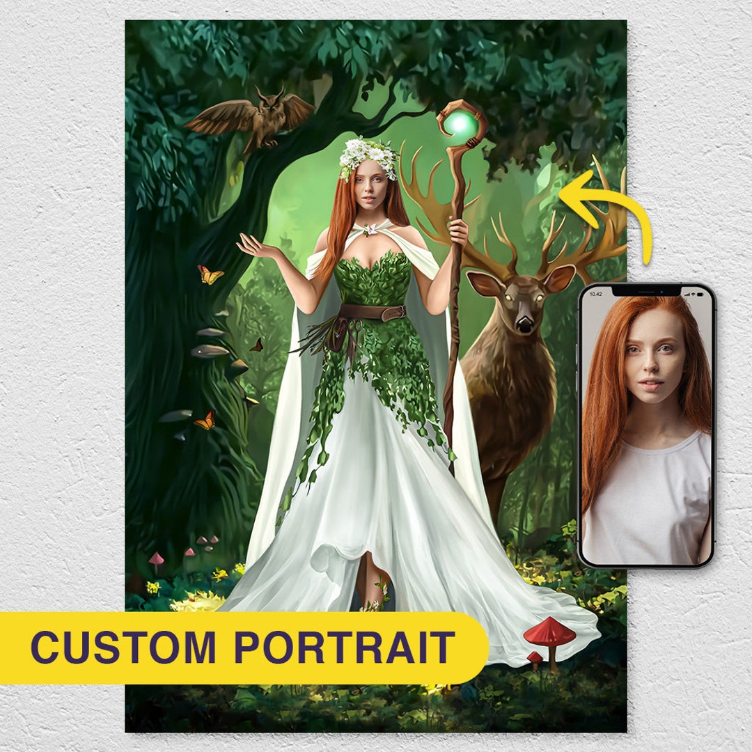Custom Fantasy Portrait From Photo, Printed Canvas Witchy Princess ...