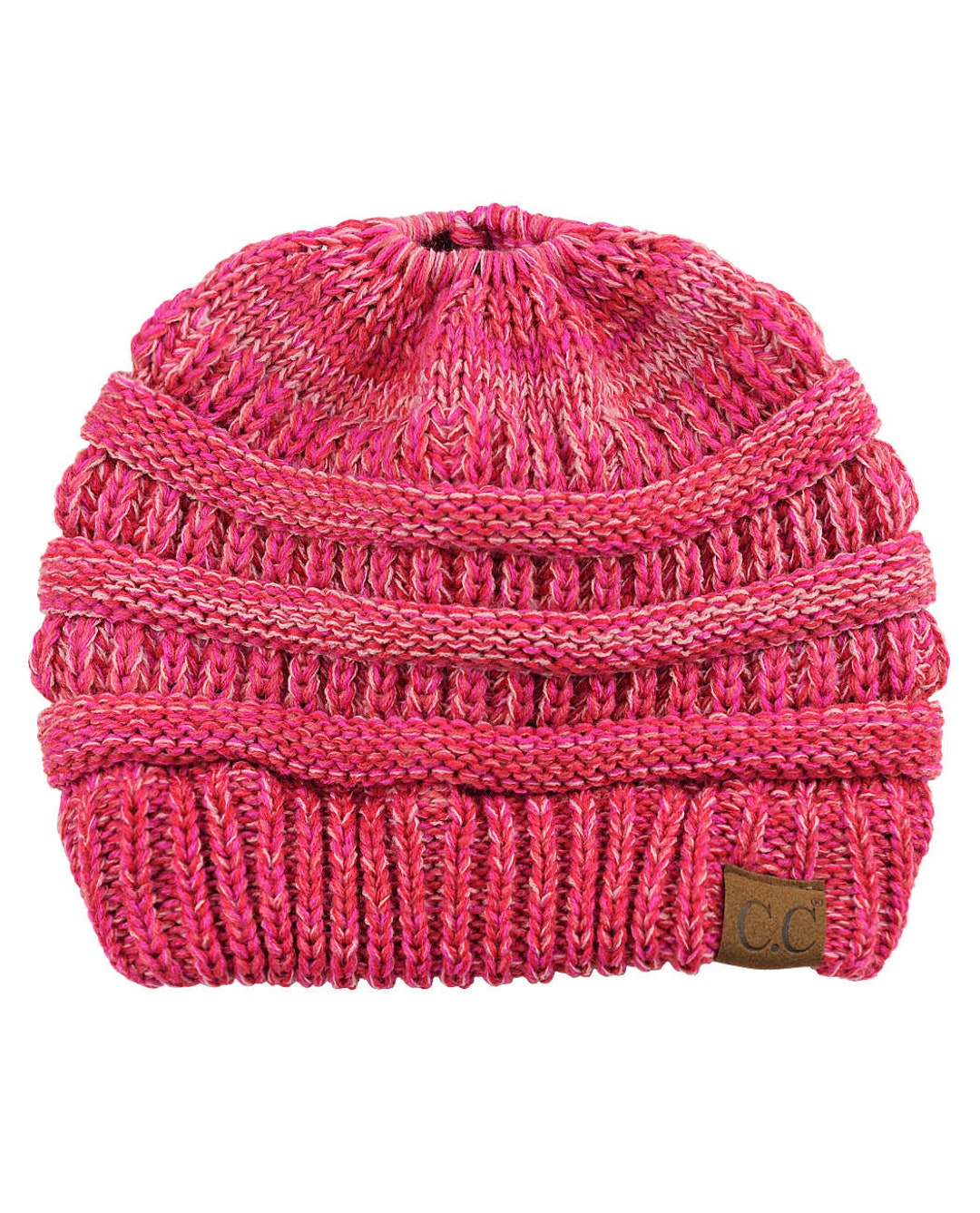 CC Ponytail Beanie Hat Confetti Soft Stretch Cable Knit High Bun ...