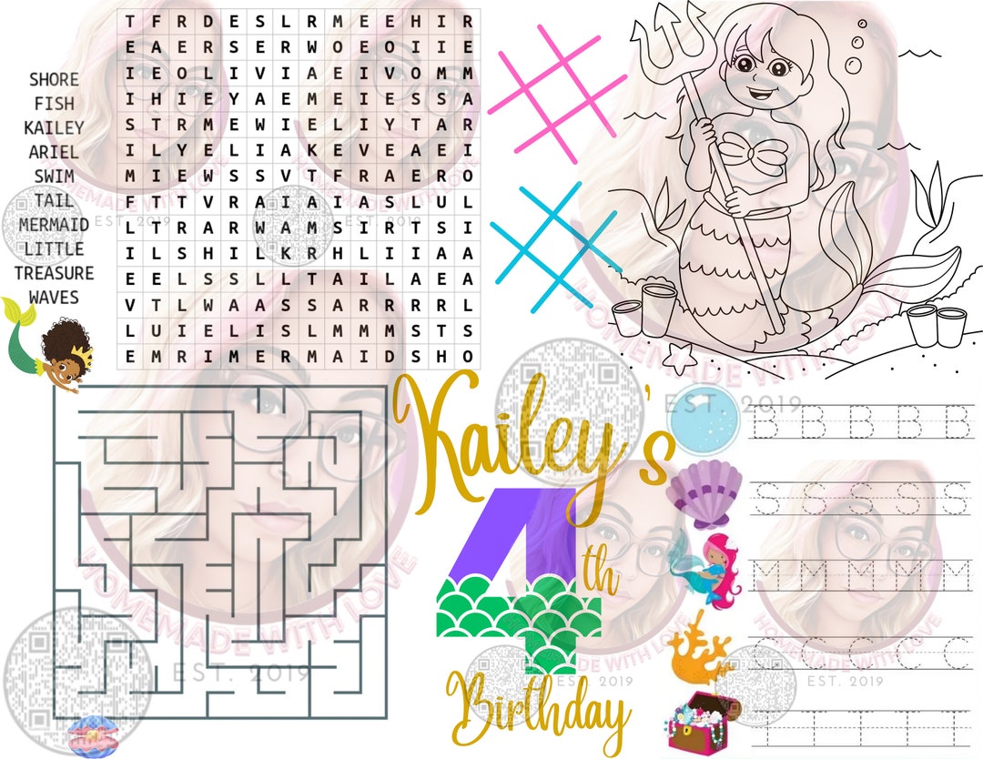 Custom Mermaid Birthday Theme Party Activity Sheet - Etsy