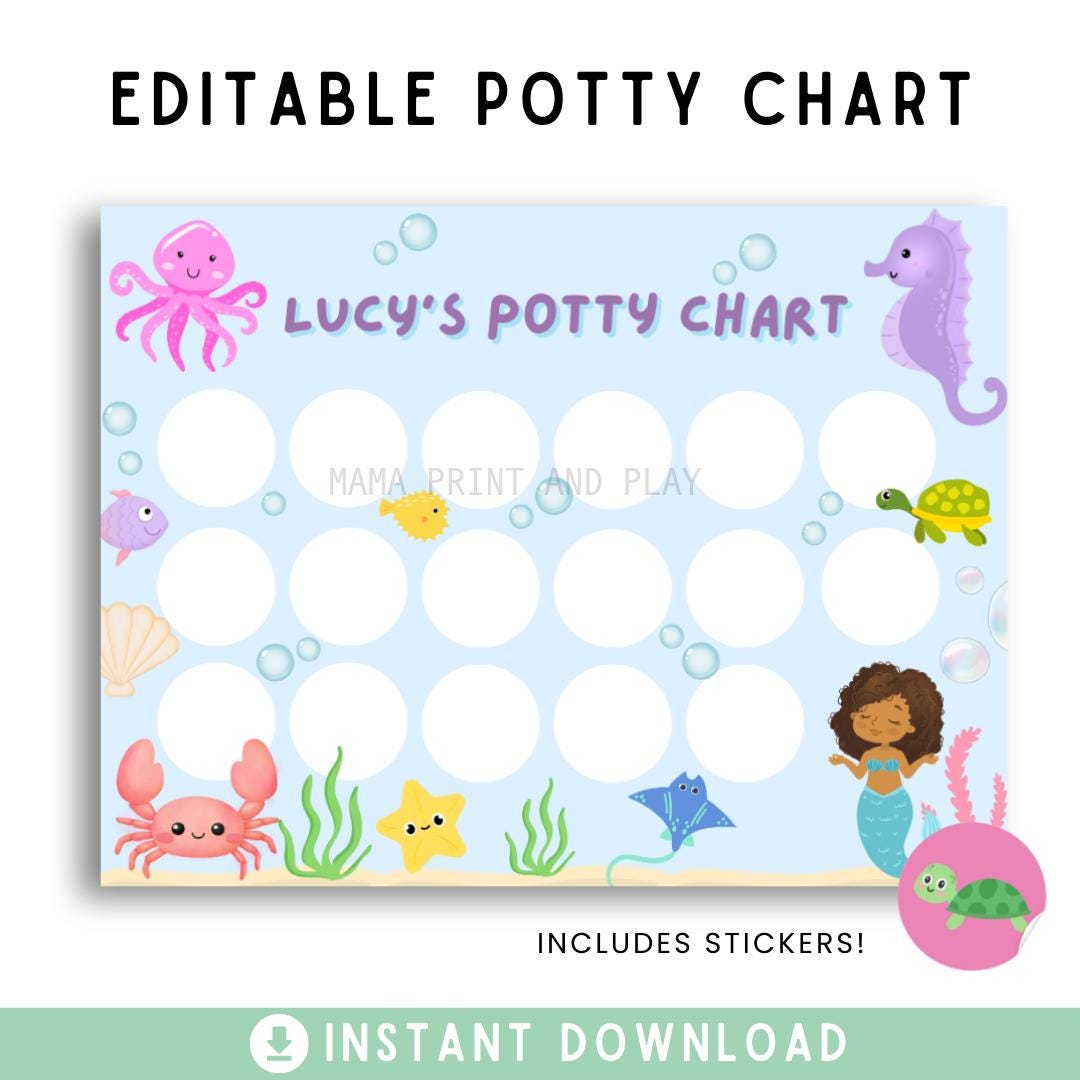 Editable Mermaid Potty Chart | Kids Toilet Training Reward Chart ...
