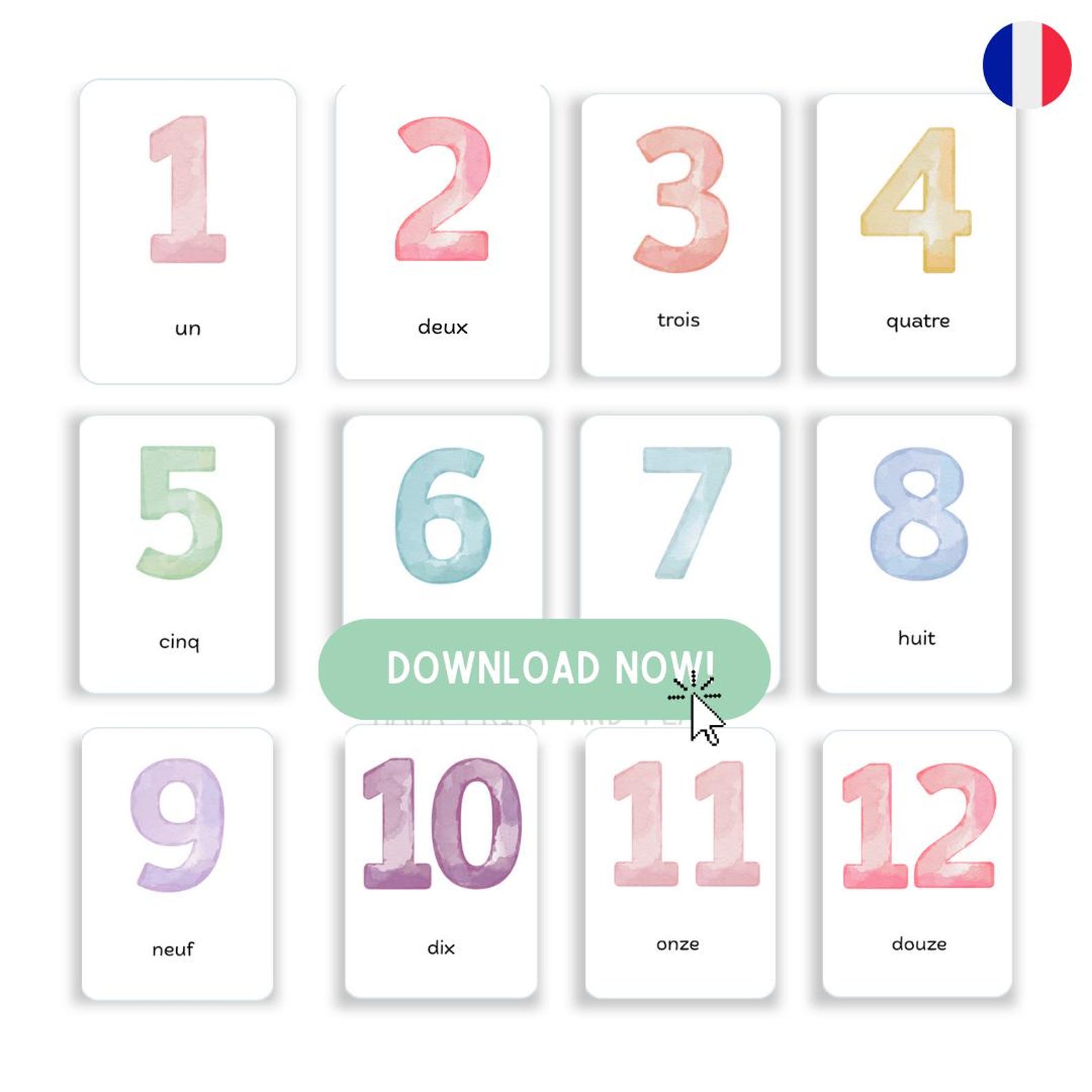 FRENCH Numbers Flashcards | Montessori Counting Cards + Number Cards 1 ...