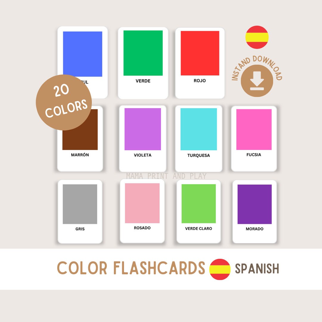 Spanish Color Cards, Montessori Flashcards, Spanish Cards, Educational ...
