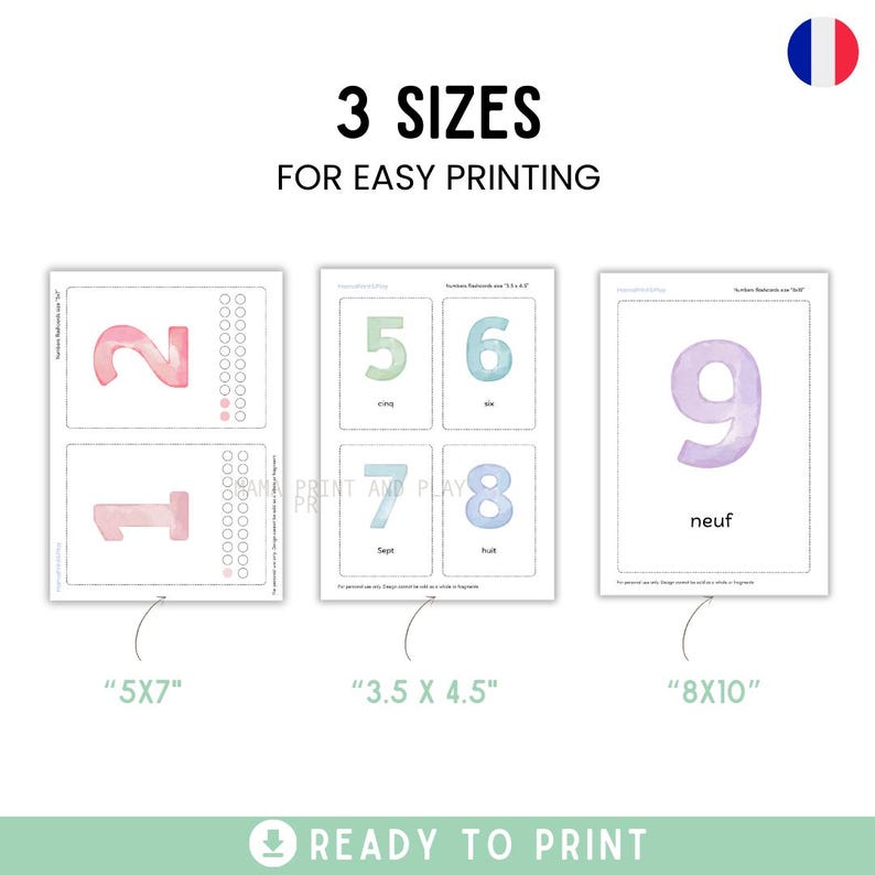 FRENCH Numbers Flashcards | Montessori Counting Cards + Number Cards 1 ...