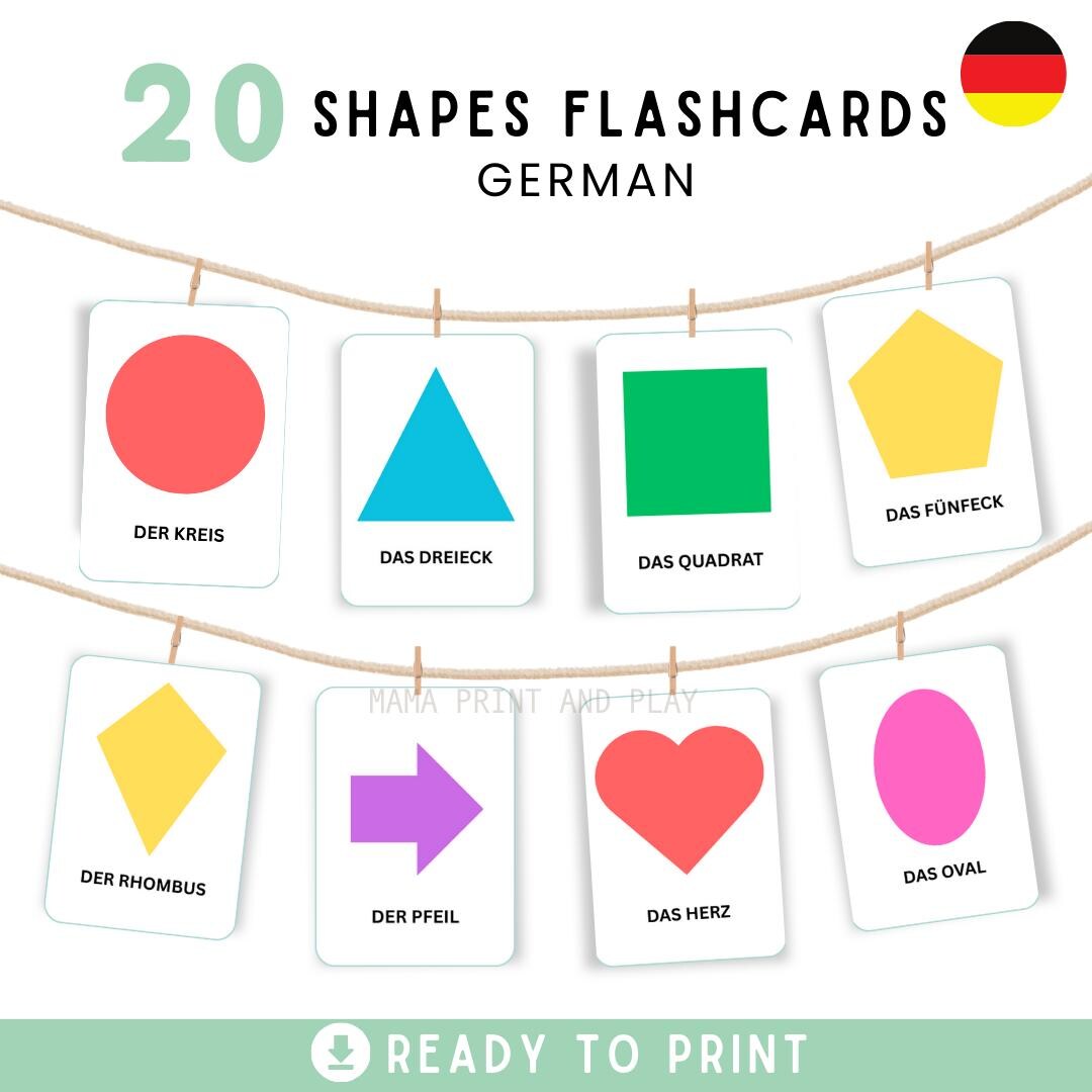 German and English Shapes Flashcards for Kids | Printable Educational ...