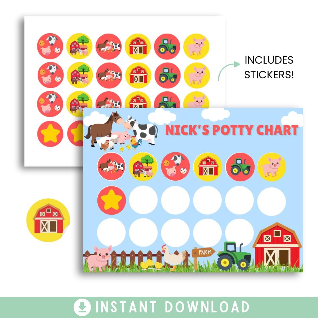 Editable Farm Animals Potty Chart | Kids Toilet Training Reward Chart ...