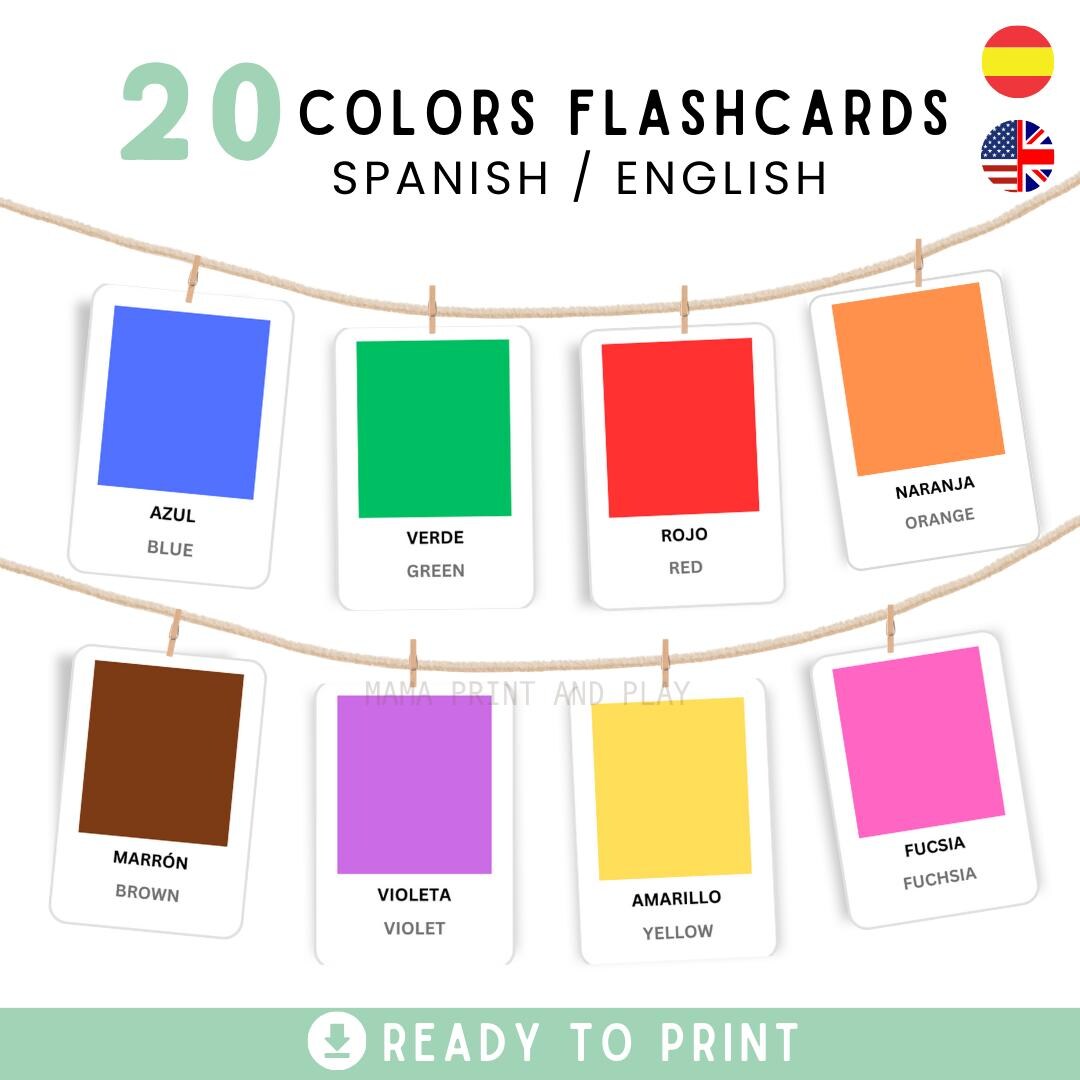 COLORS Spanish / English Flashcards, Three-part Montessori Cards ...