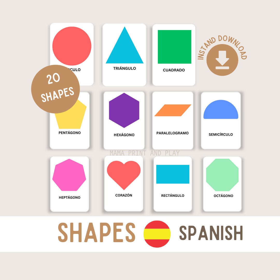 20 Shapes Flash Cards in Spanish, Spanish Flashcards, Homeschool ...