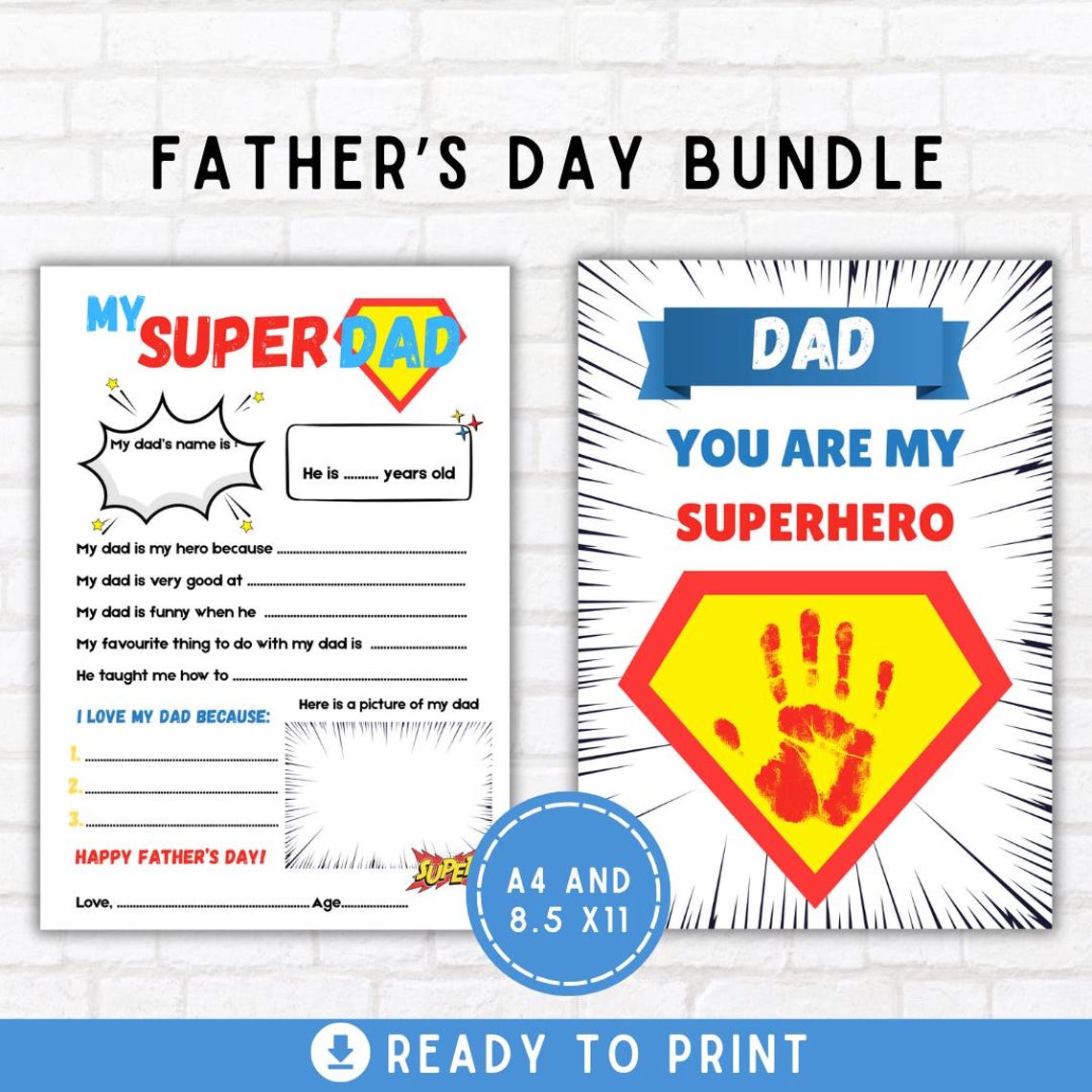 Father's Day Gift | My SUPER DAD Printable Card + Handprint Template ...