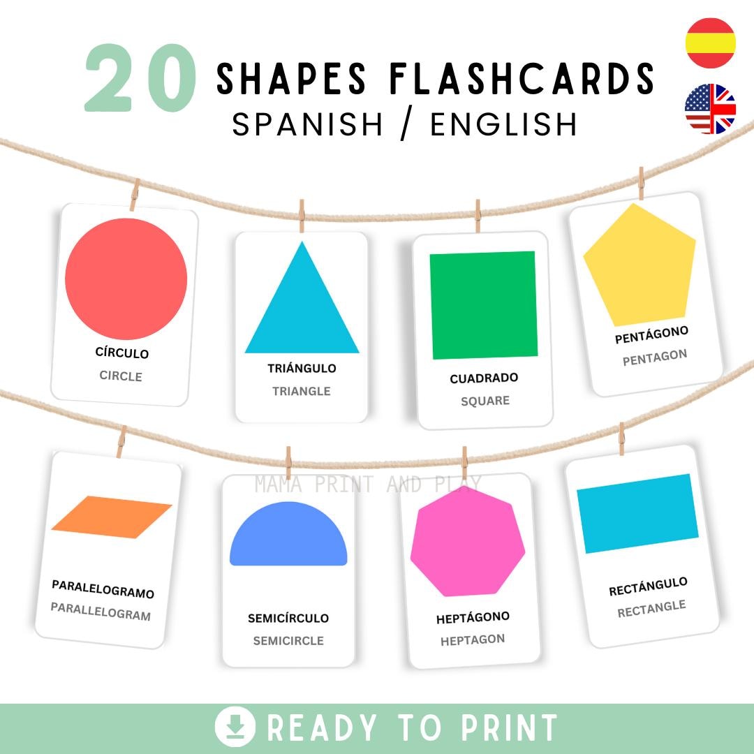 Spanish & English Shapes Bilingual Flashcards Printable | Basic Shape ...