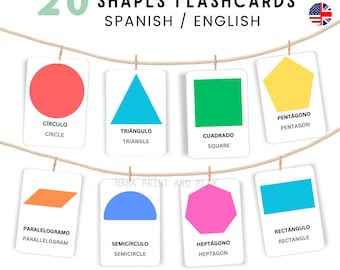 Spanish & English Shapes Bilingual Flashcards Printable | Modern Basic ...