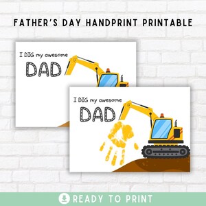 Father's Day Digger Construction Handprint, Fathers Day Gift, Fathers ...
