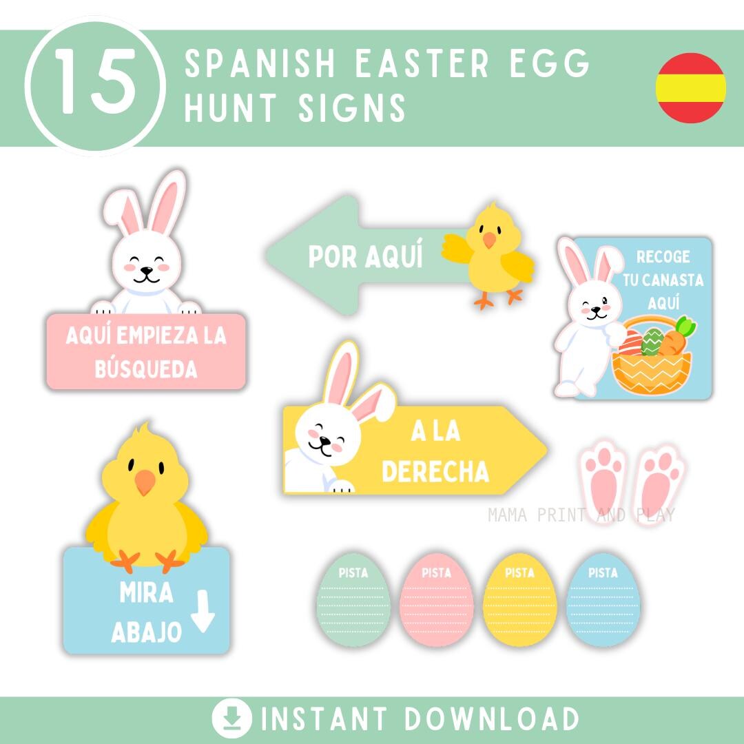 Spanish Easter Egg Hunt Printable Kit, Easter Bunny Clues, Easter ...