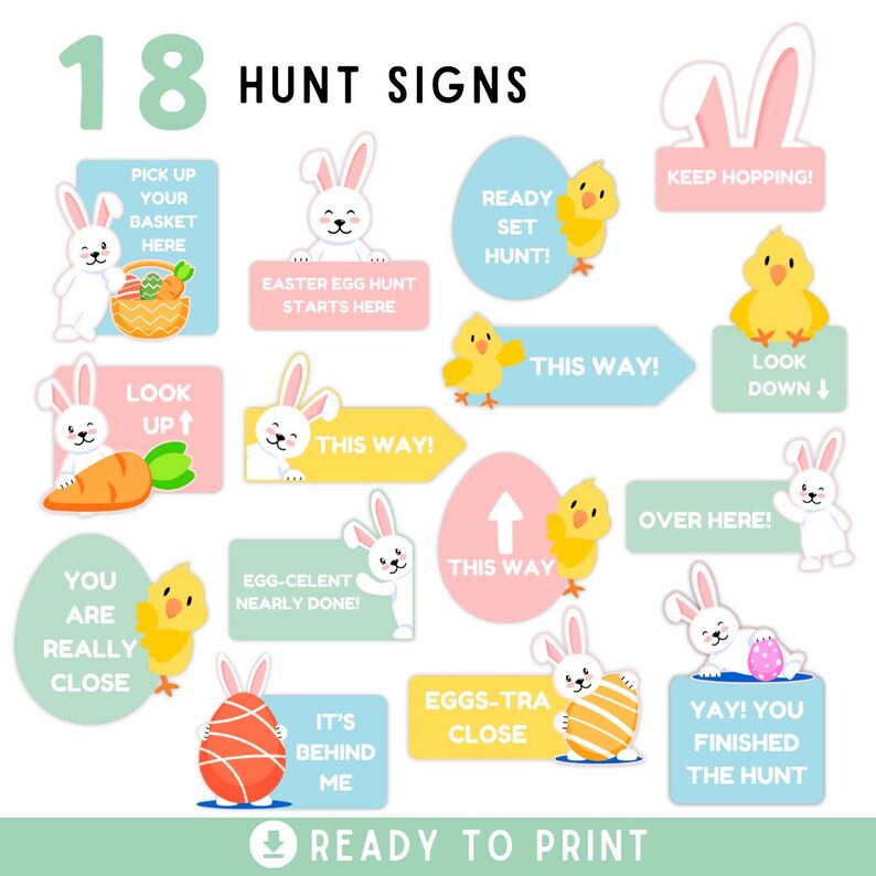 Printable Easter Egg Hunt Signs, Easter Bunny Sign, Digital Download ...