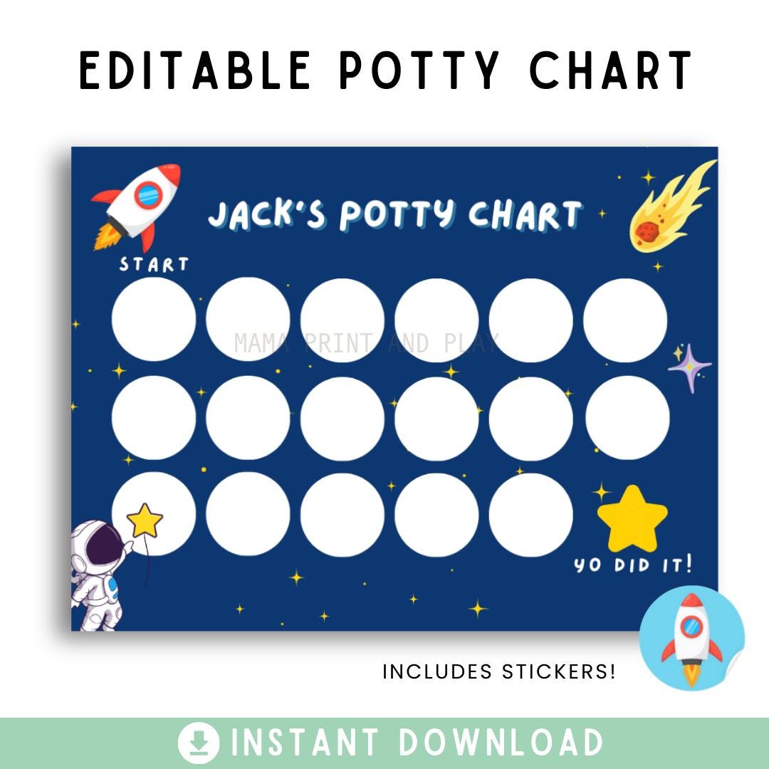 Editable Space Potty Chart | Kids Toilet Training Reward Chart ...