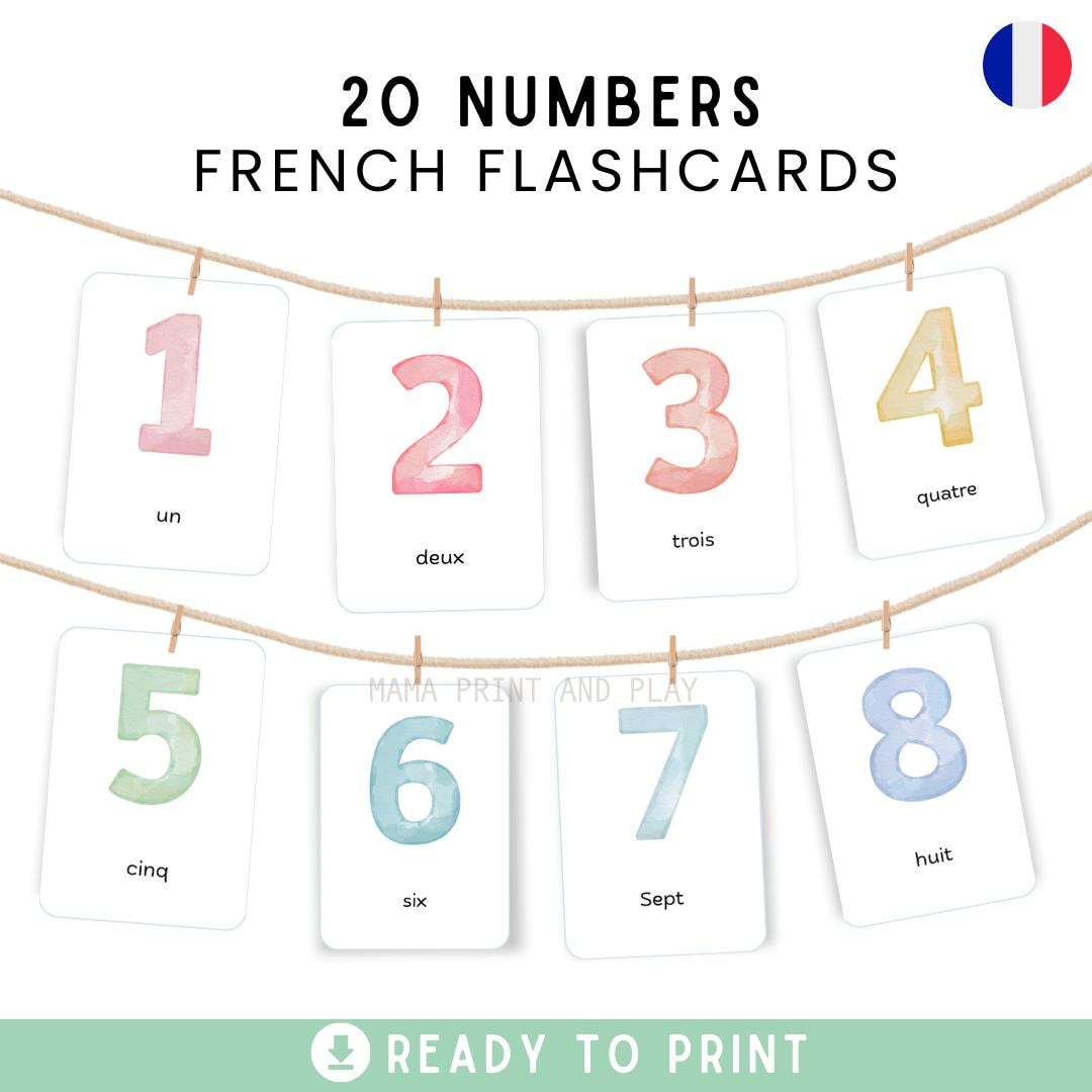 FRENCH Numbers Flashcards | Montessori Counting Cards + Number Cards 1 ...
