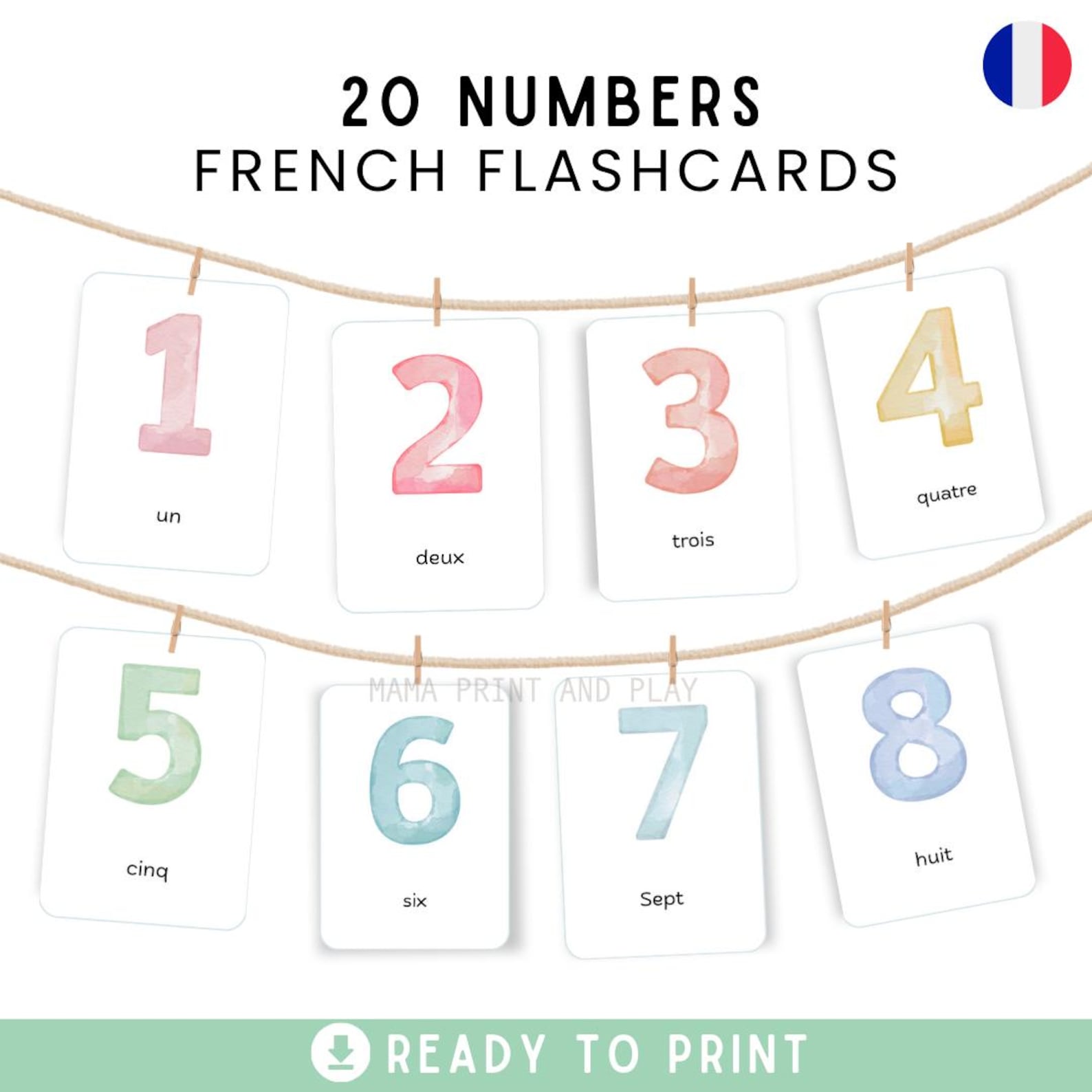FRENCH Numbers Flashcards | Montessori Counting Cards + Number Cards 1 ...