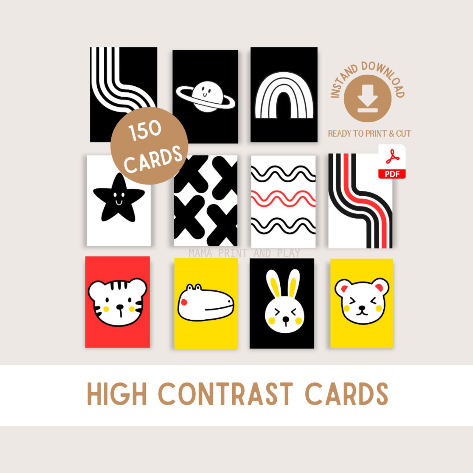 150 Baby Sensory Flashcards High Contrast Sensory Card Montessori Baby ...