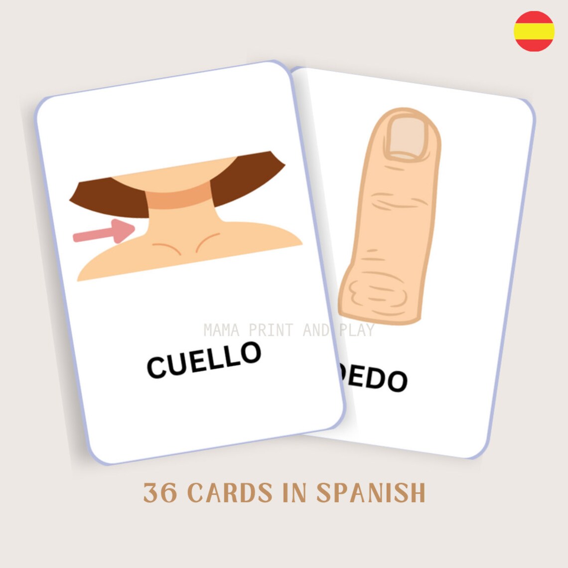 36 Body Parts Flashcards in Spanish, Montessori Flashcards, Pre-school ...
