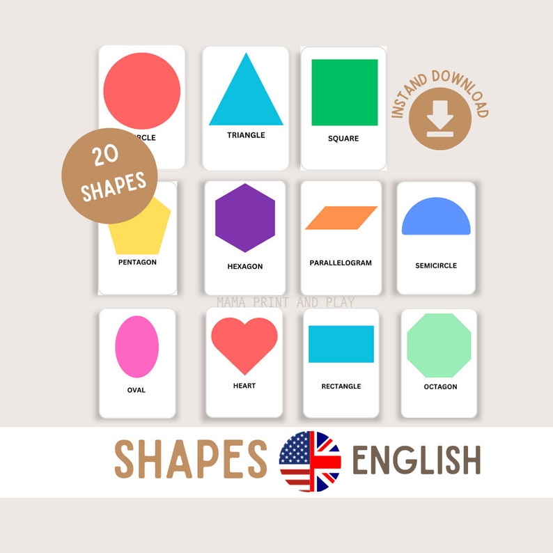 20 Shapes Flash Cards, Printable Flashcards, Homeschool Printables ...