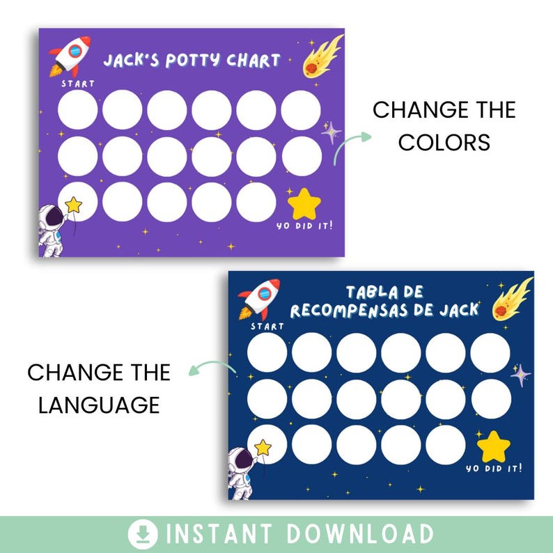 Editable Space Potty Chart | Kids Toilet Training Reward Chart ...