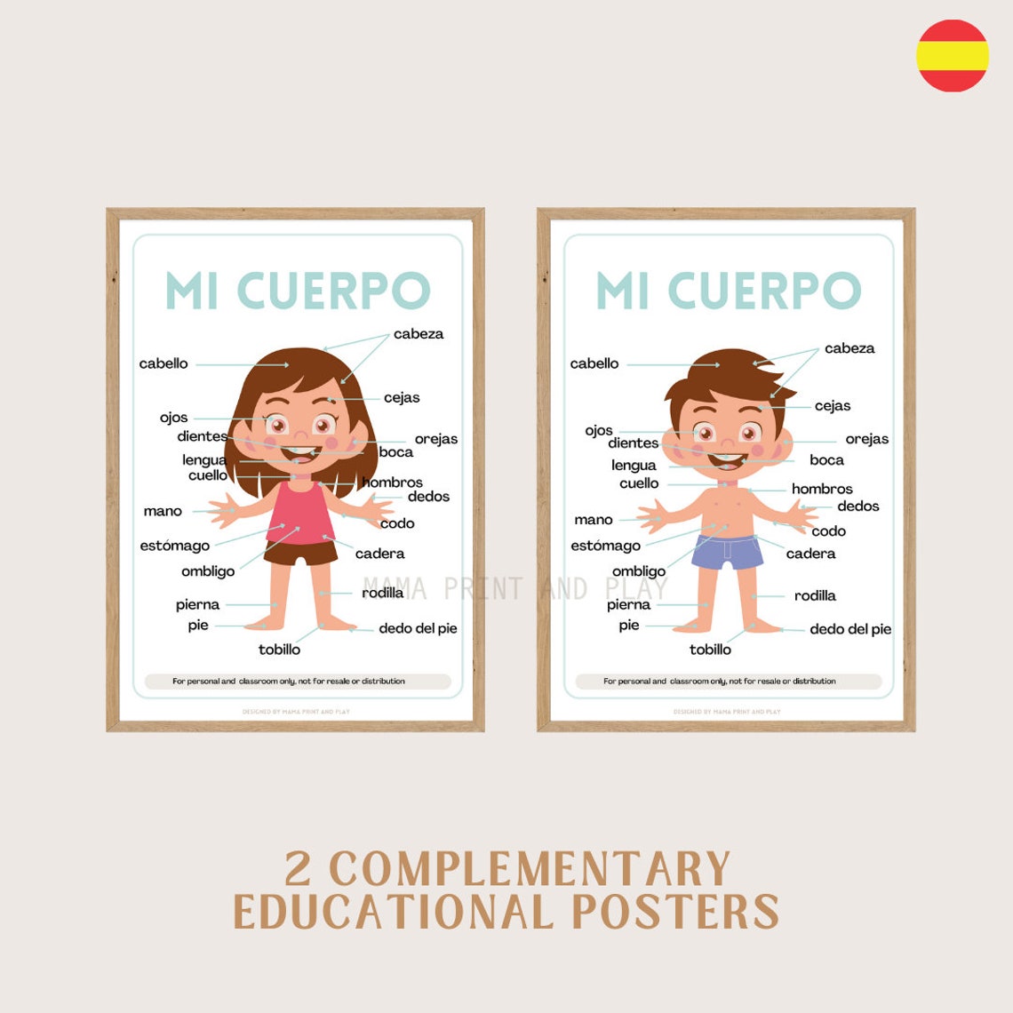 36 Body Parts Flashcards in Spanish, Montessori Flashcards, Pre-school ...