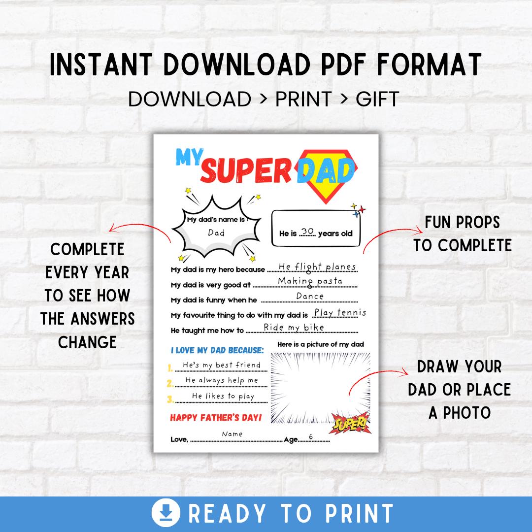 Father's Day Gift | My SUPER DAD Printable Card + Handprint Template ...
