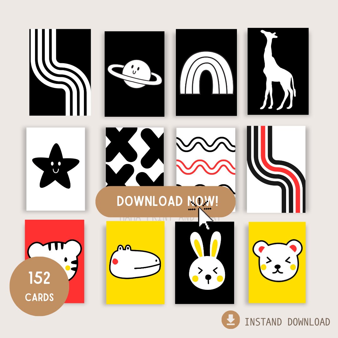 150 Baby Sensory Flashcards High Contrast Sensory Card Montessori Baby ...