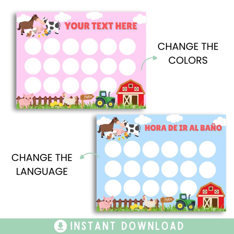 Editable Farm Animals Potty Chart | Kids Toilet Training Reward Chart ...