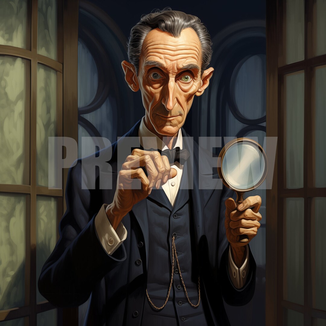 Sherlock Holmes Cartoon Digital Art Mural Square High Quality Artwork ...