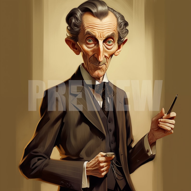 Sherlock Holmes Cartoon Digital Art Mural Square High Quality Artwork ...
