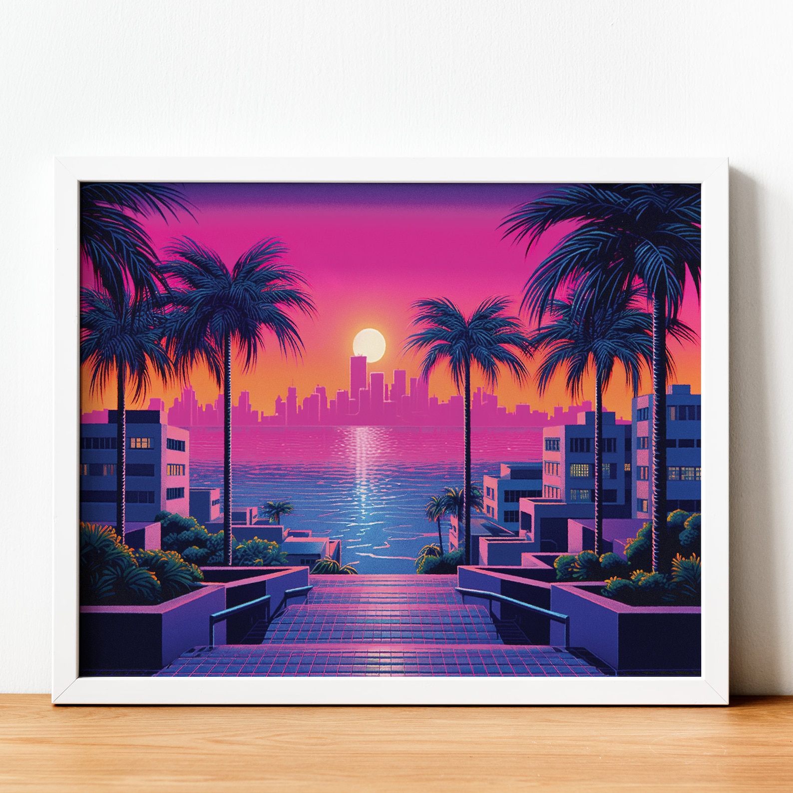Vice City Skyline Coast Printable, Eclectic Sunset Print, Maximalist ...