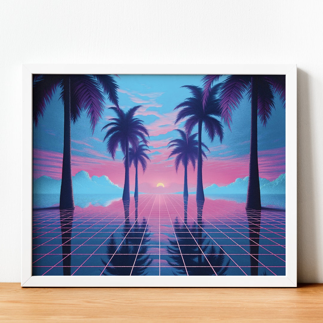 Vice City Skyline Coast Printable, Eclectic Sunset Print, Maximalist ...