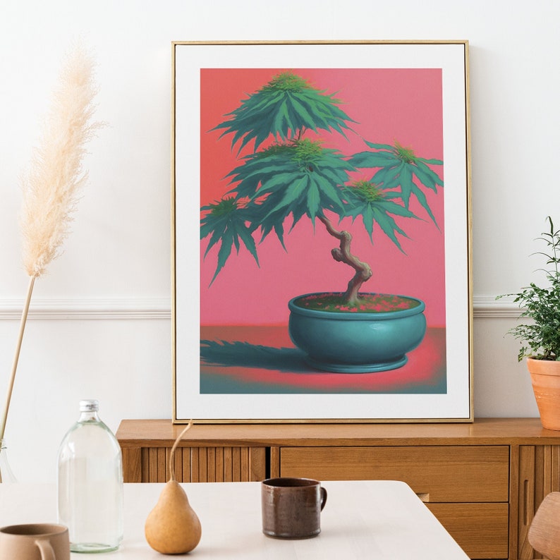 Marijuana Botanical Illustration Painting Poster Print Weed Plant ...