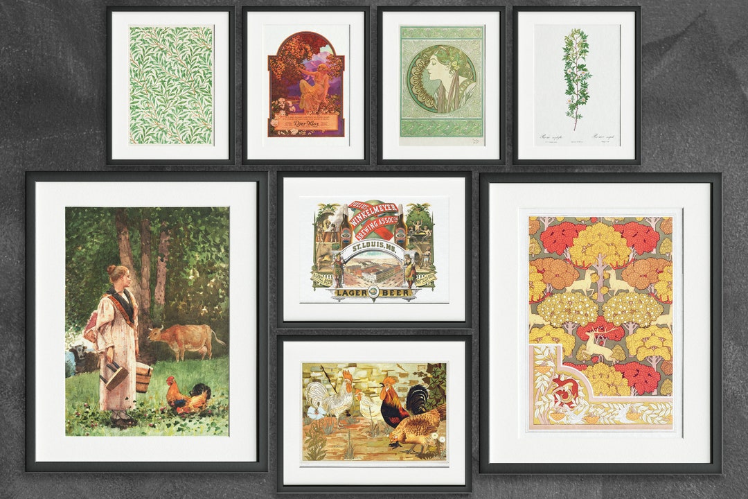 Gallery Set of 8 Artworks, Rustical Art Set, Eclectic Print Set ...