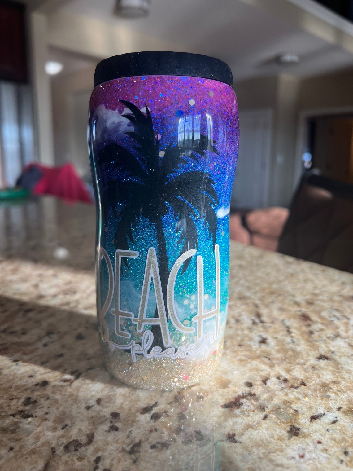 BEACH PLEASE, Epoxy and Glitter SLIM Can Koozie, Ready to Ship. Can ...