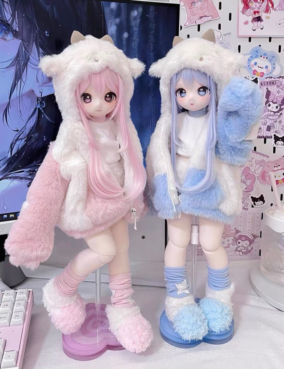 1/4 Msd Mdd BJD Doll Winter Outfits, Pink Blue Sweet Girl Clothing ...