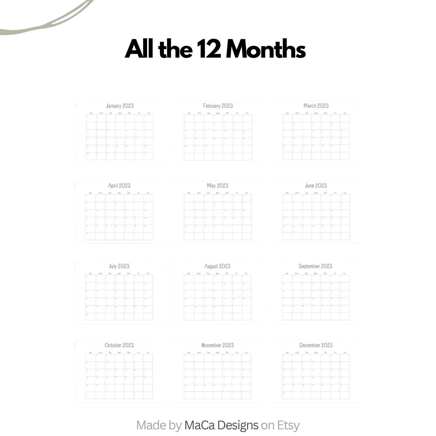 Monthly Calendar 2023, Printable Calendar, Calendar Template, Simple ...