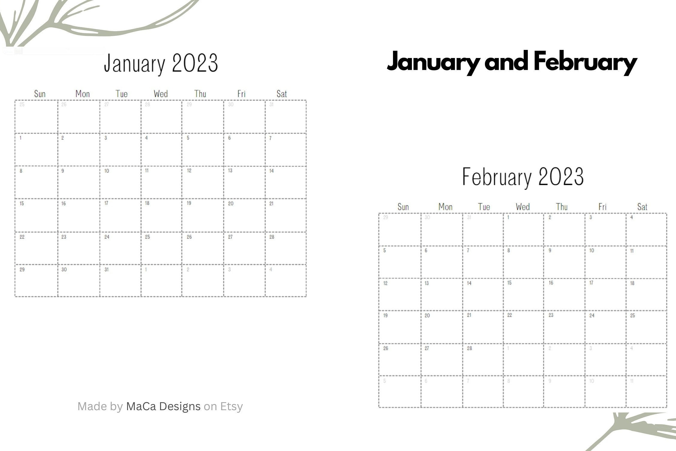 Monthly Calendar 2023, Printable Calendar, Calendar Template, Simple ...